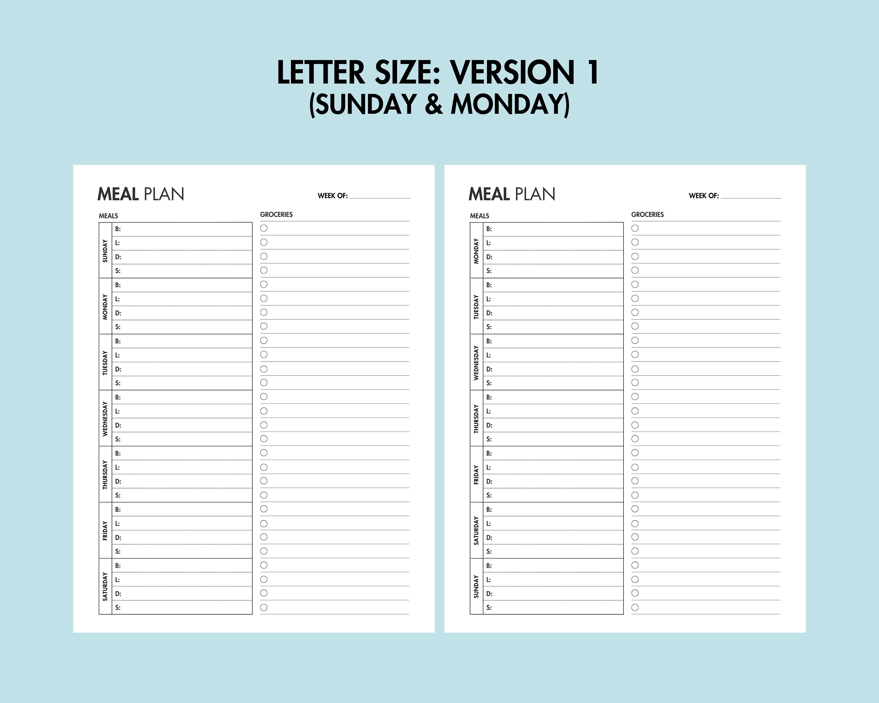 Meal Planner Printable Weekly Food Journal Weekly Meal Tracker ...