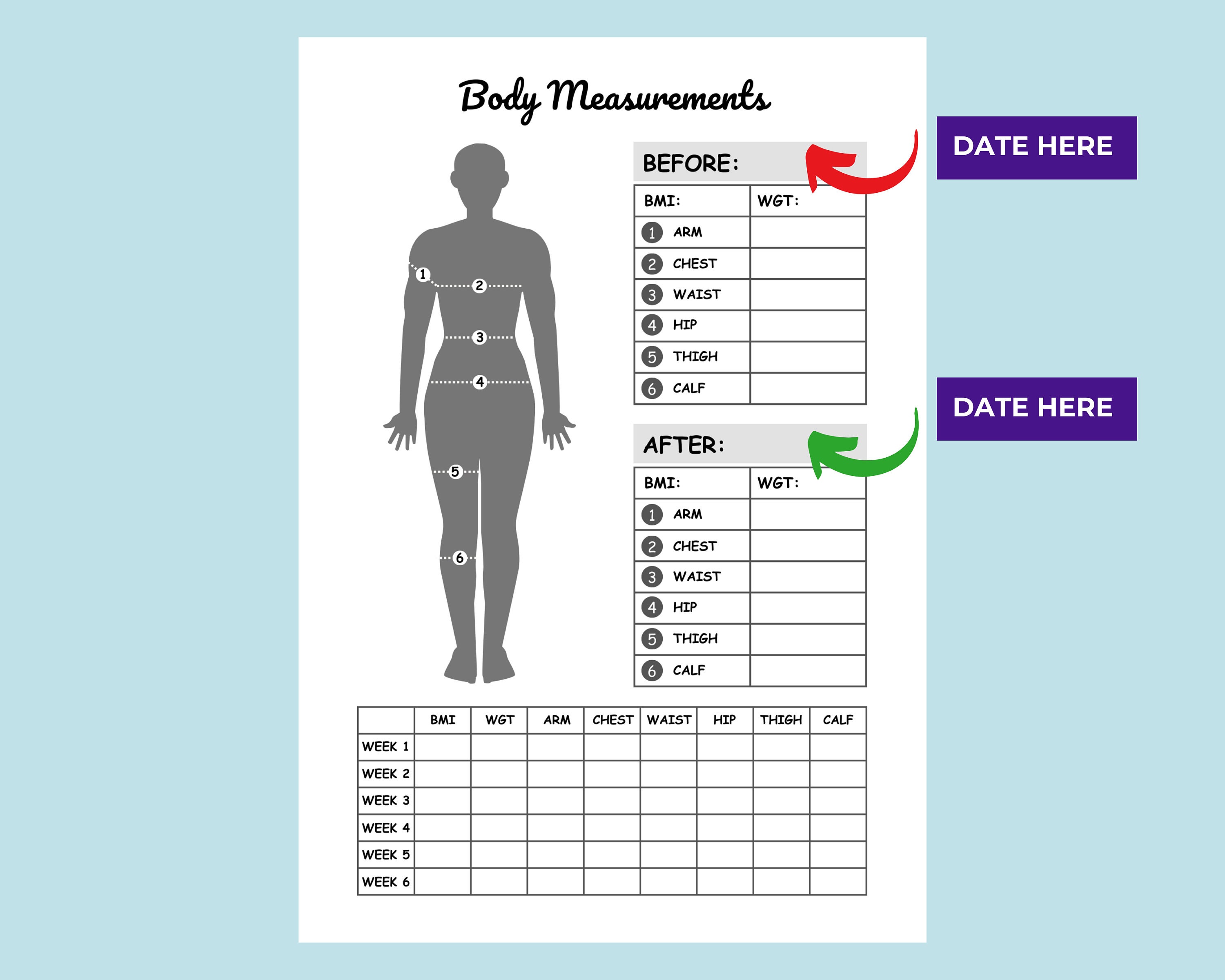 Body Measurement Tracker, Body Measurements, Monthly Weight Loss Chart ...