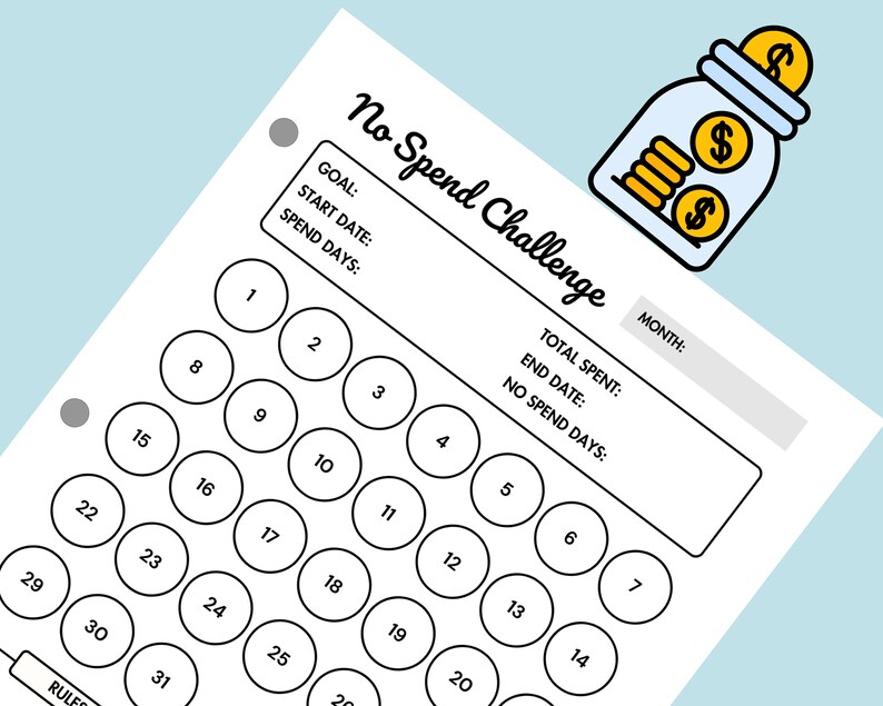 Monthly No Spend Challenge Planner Printable Money Saving Tracker PDF ...