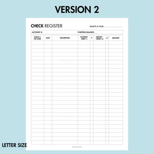 Checkbook Register Printable, Bank Account Tracker for Personal Finance ...