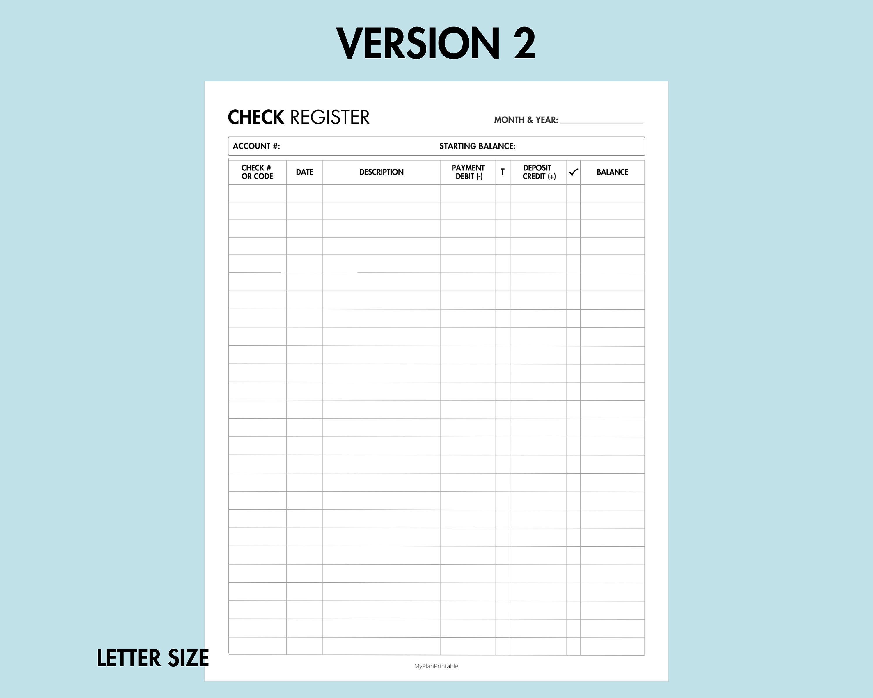 Checkbook Register Printable, Bank Account Tracker for Personal Finance ...