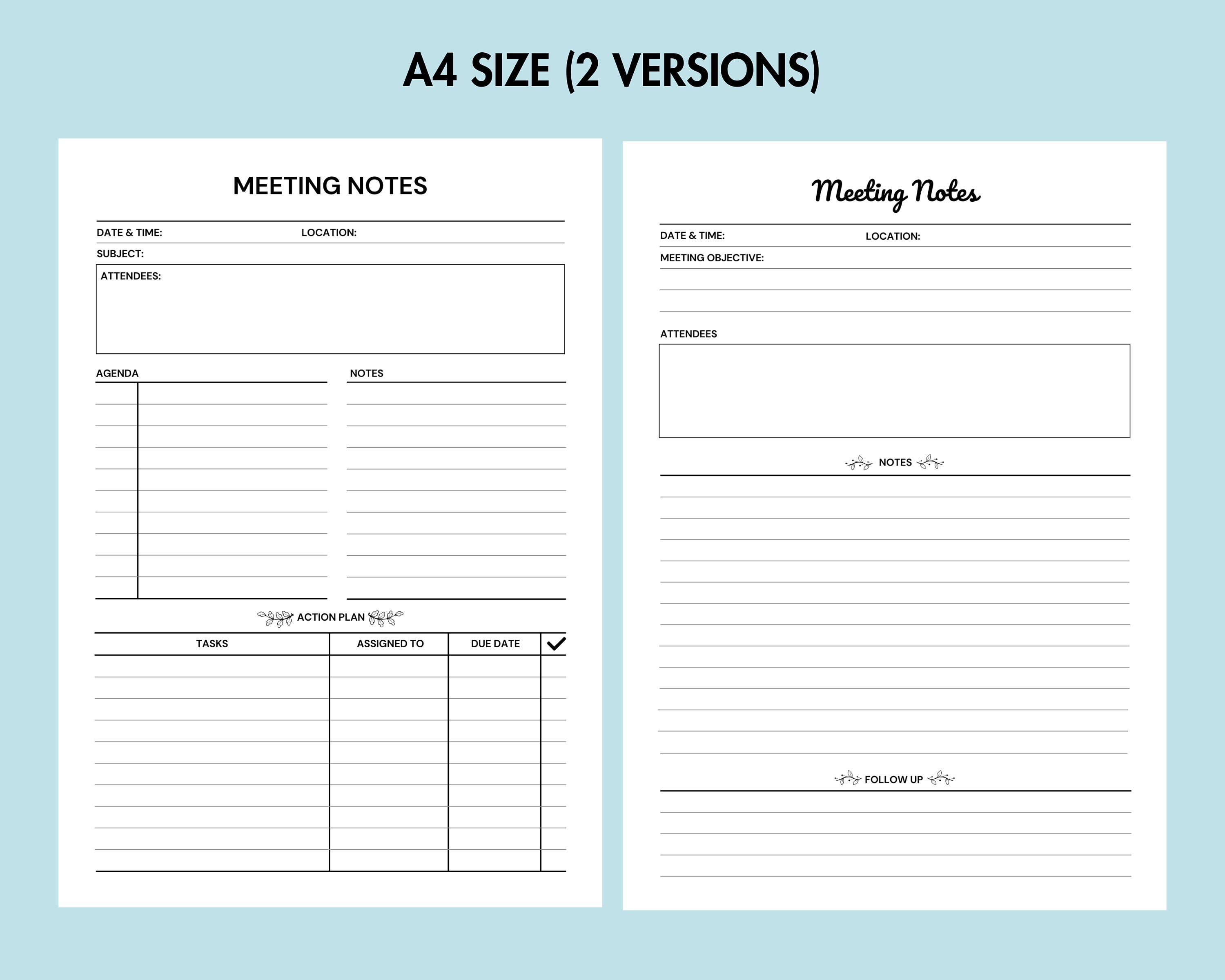 Meeting Note Printable Meeting Agenda Business Note Taking PDF, Meeting ...