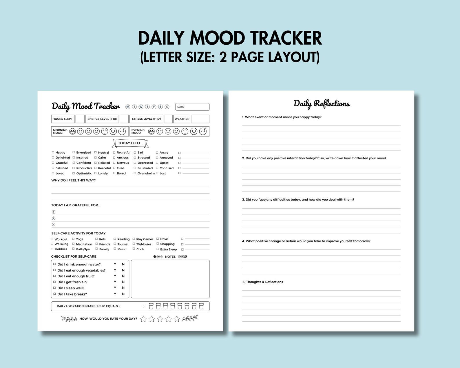 Mental Health & Mood Tracker With Journal Prompt Printable Anxiety ...