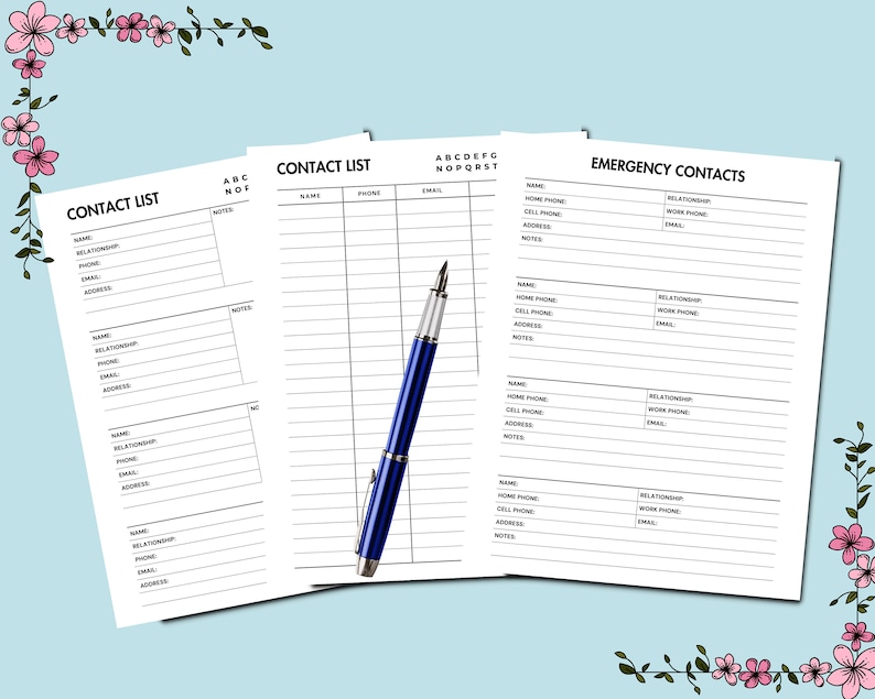 Contact List Printable Address Book PDF Home Emergency Contact List ...