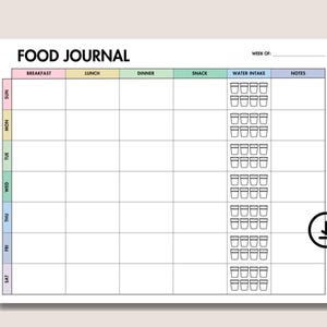 Weekly Food Journal Printable Weekly Food Diary, Meal Prep Planner With ...