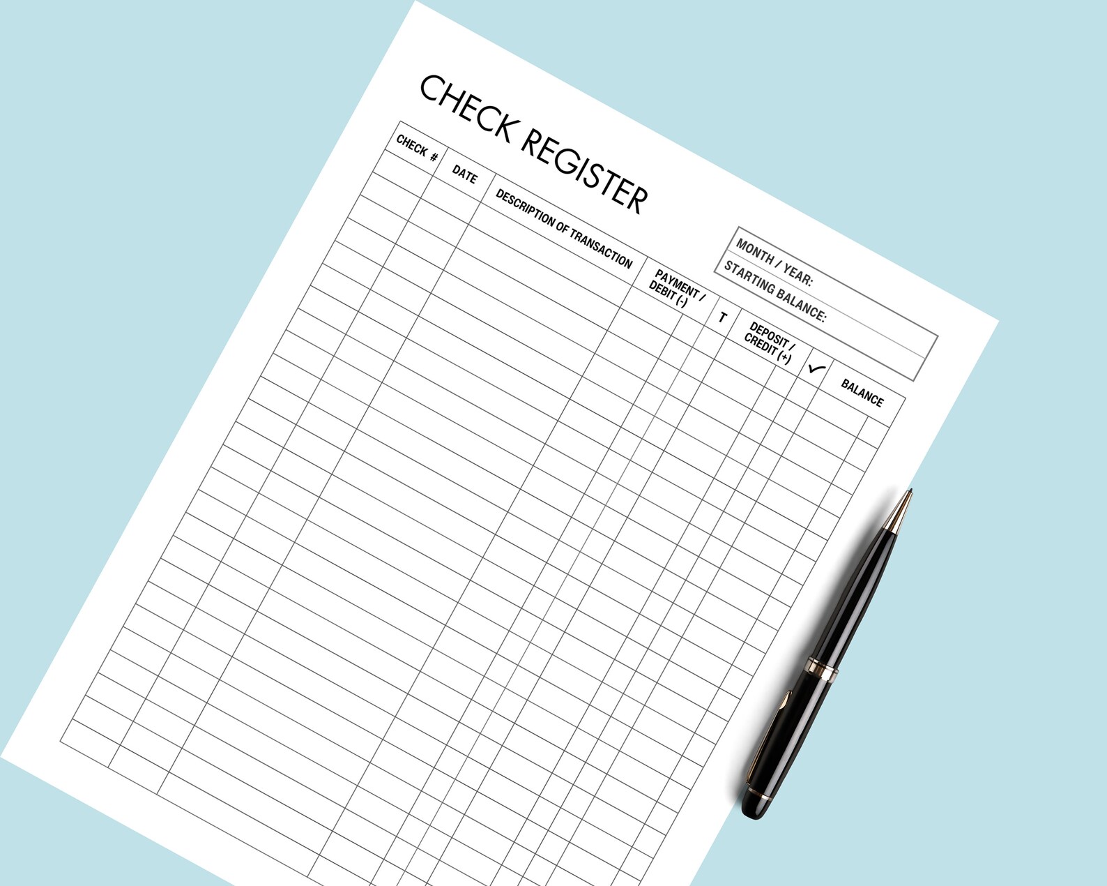 Checkbook Register Printable Check Transaction Tracker Check Ledger ...