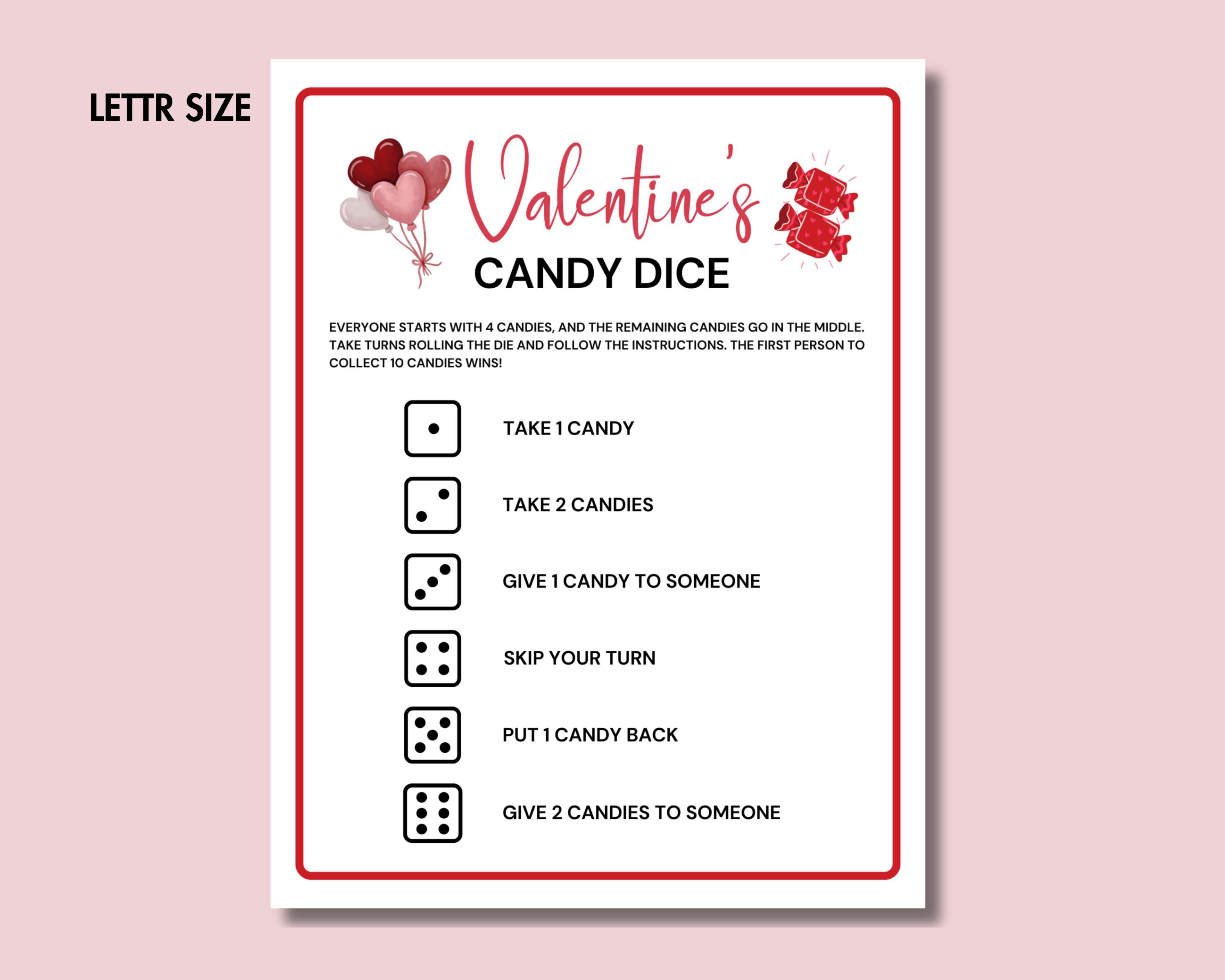 Valentine Candy Dice Game Printable Valentine Party Game Instant ...