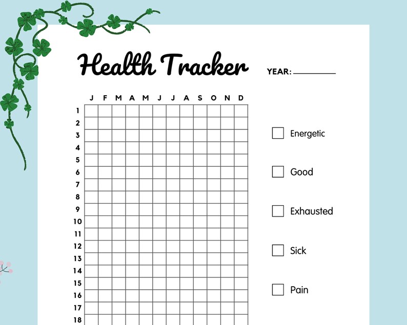 Health Tracker Printable Daily Health Log Pain Tracker Printable ...