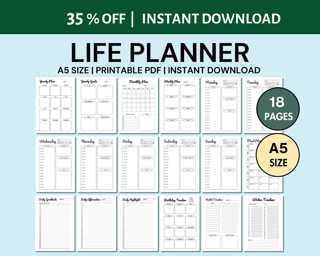 Life Planner Bundle Printable Productivity Planner PDF Daily Weekly ...