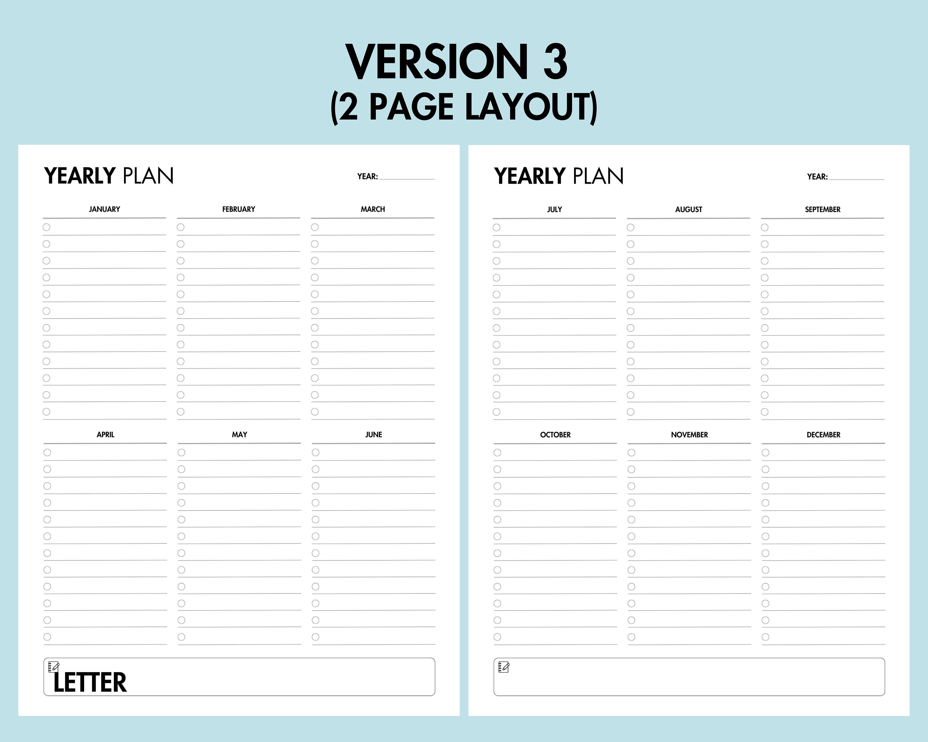 Yearly Planner Printable Yearly Overview, Undated Year Planner, Yearly ...