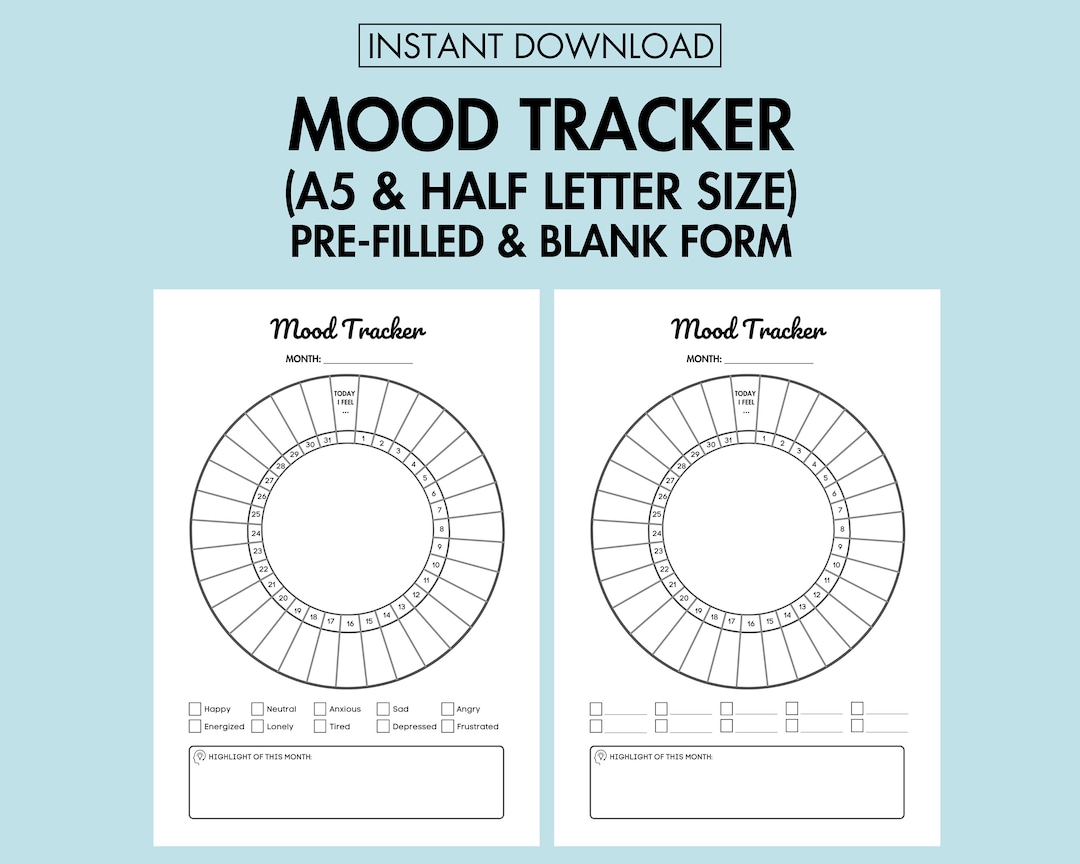 Mood Tracker Printable Daily Mood Journal PDF Emotion Tracker, Emotion ...