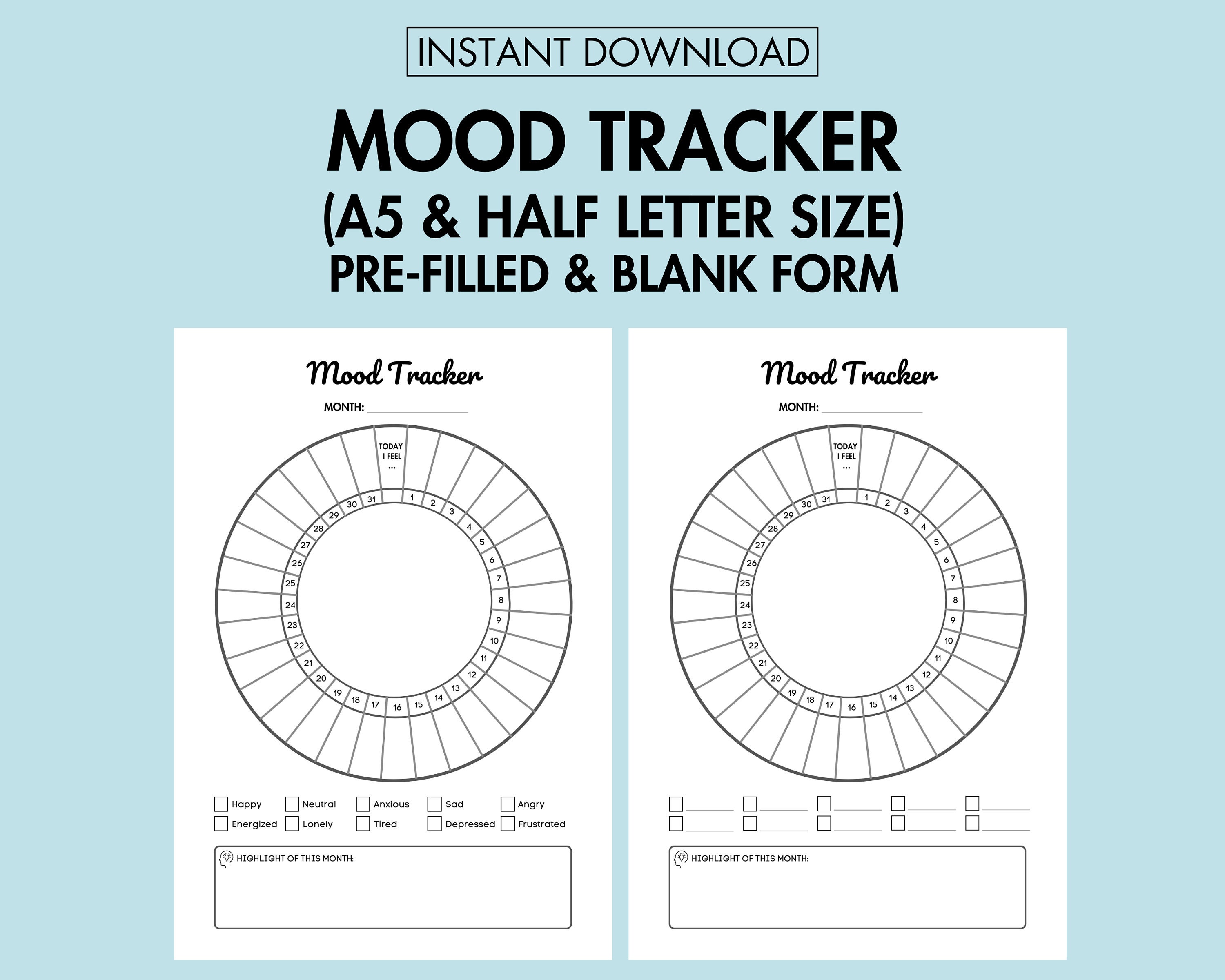 Mood Tracker Printable Daily Mood Journal PDF Emotion Tracker, Emotion ...