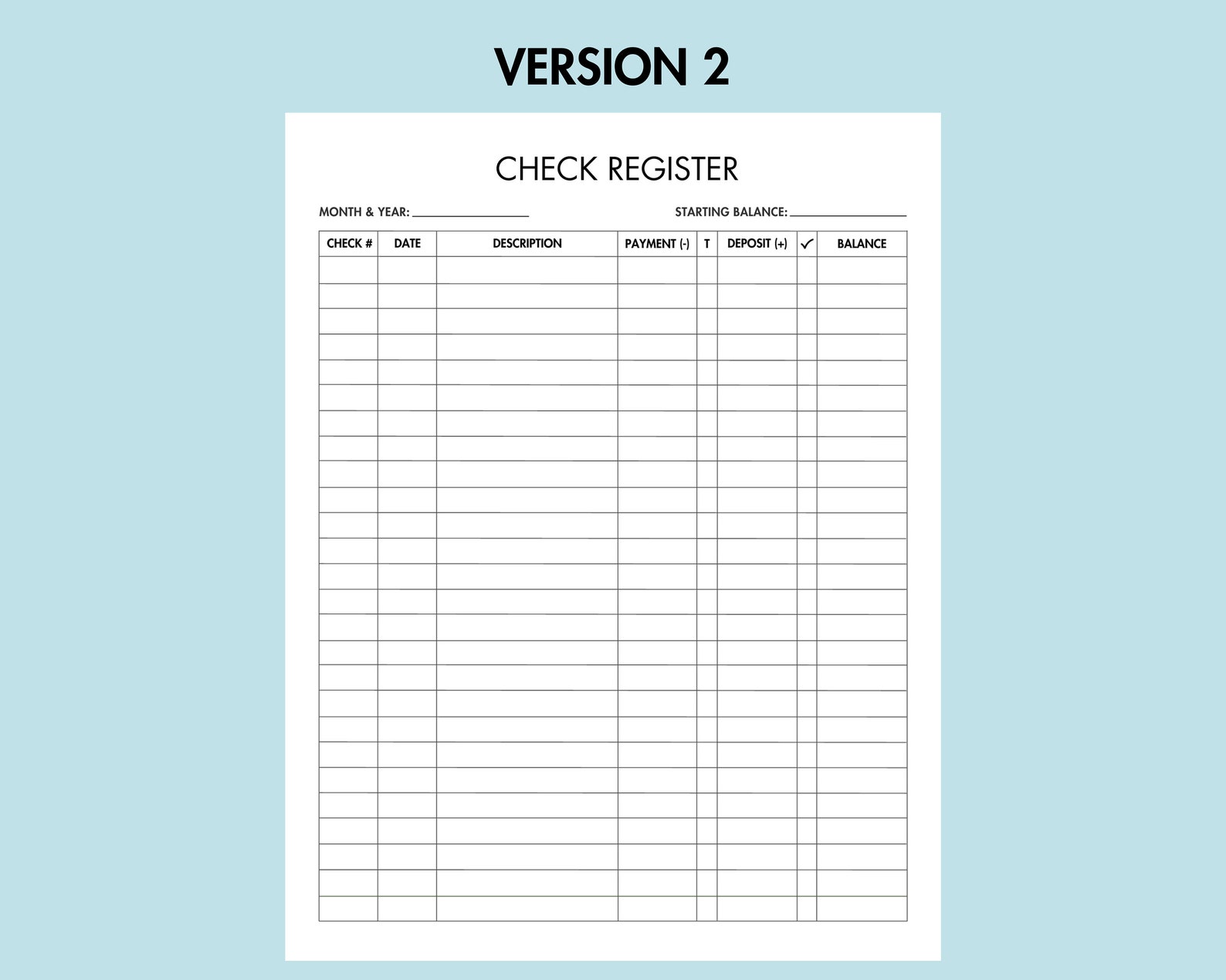 Check Register Printable for Personal Checking Account and Small ...