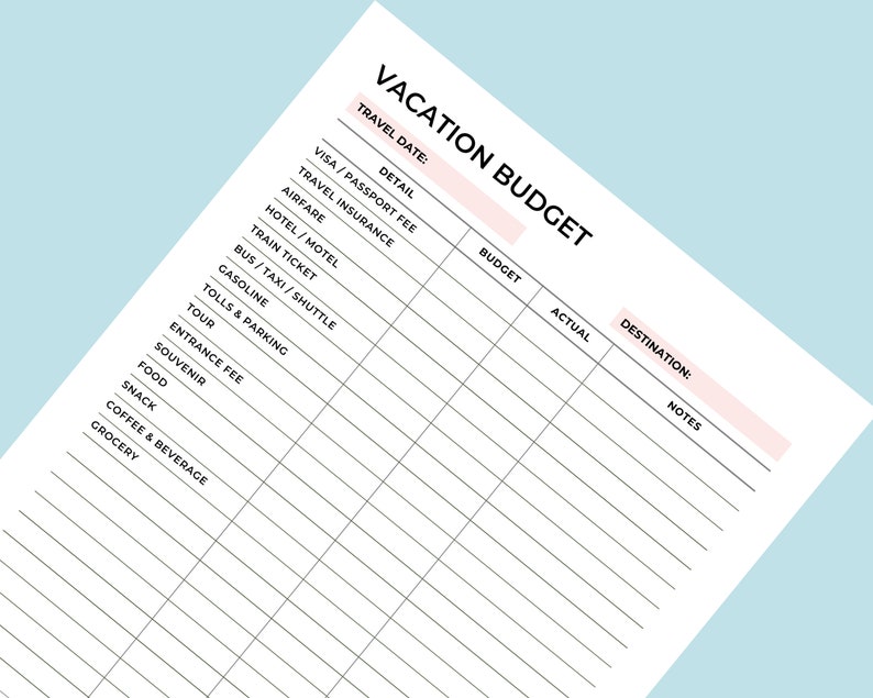 Vacation Budget Planner Printable Travel Budget Planner PDF Vacation ...