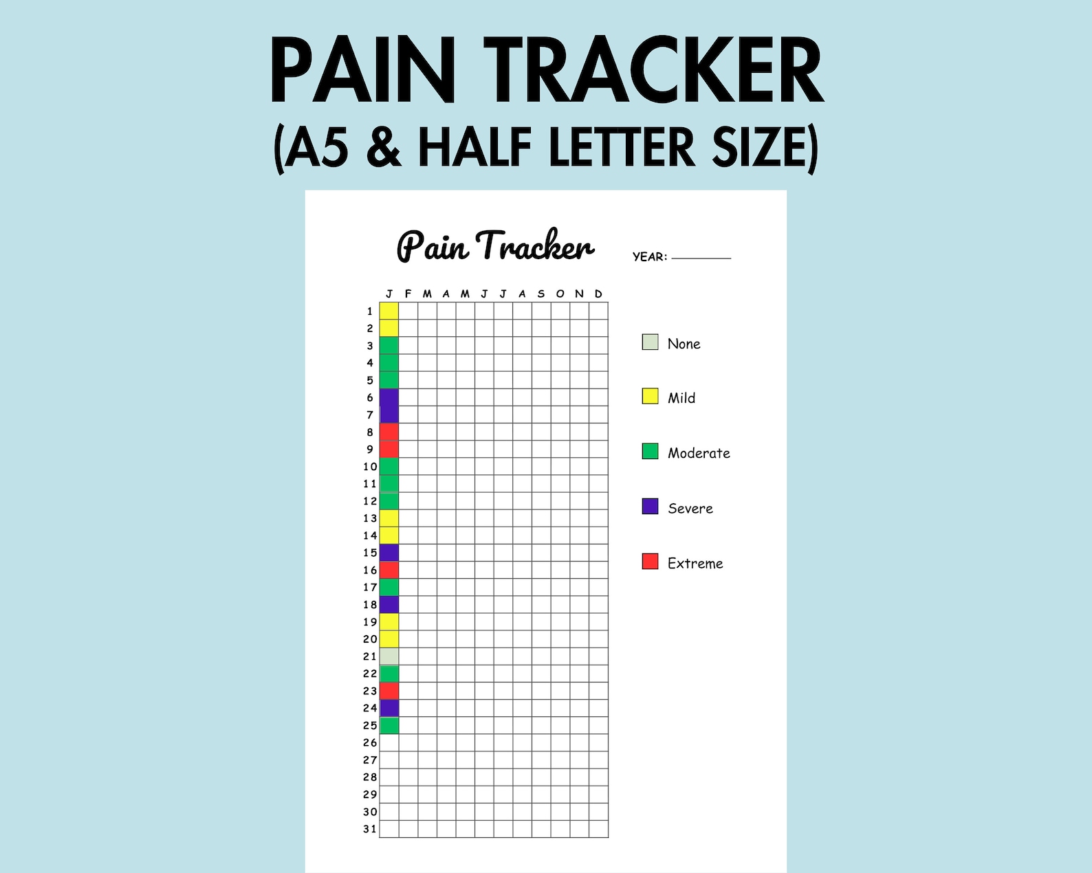 Pain Tracker Printable Daily Pain Log Pain Monitoring PDF Symptom ...