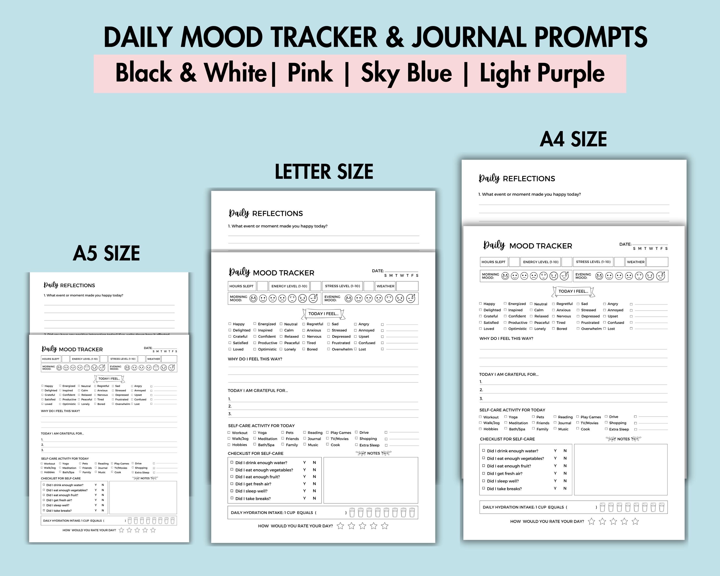 Daily Mood Tracker Printable Mood Journal With Journal Prompts PDF ...
