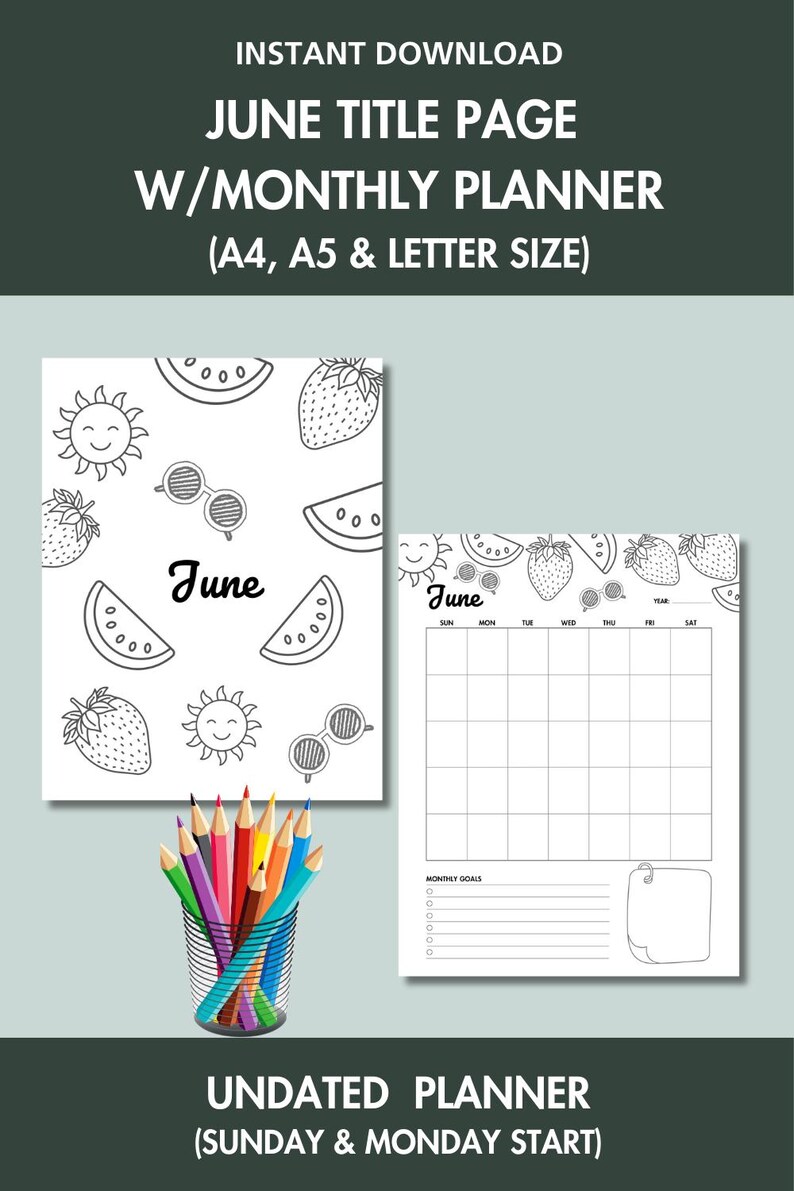 June Journal Title Page & June Monthly Planner Undated Printable June ...