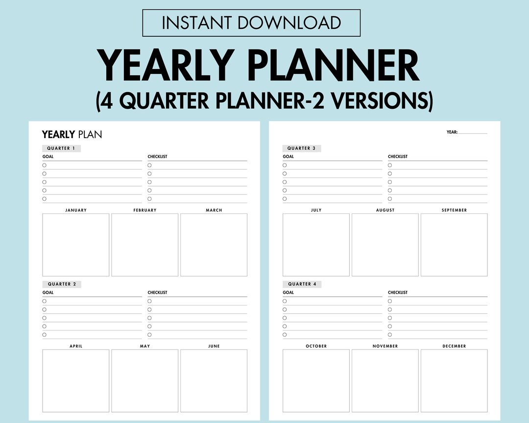 Yearly Goal Planner Printable Quarterly Schedule Organizer, Annual ...