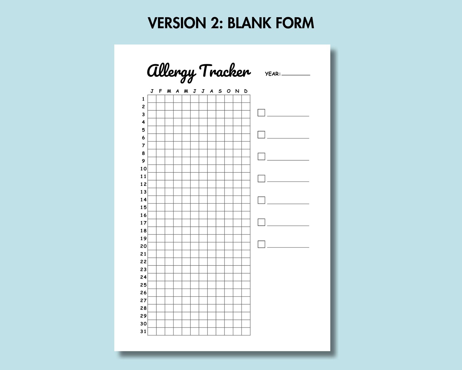 Allergy Tracker Printable Allergy Symptom Log PDF Symptom Tracker ...
