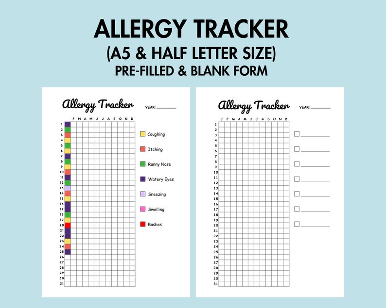 Allergy Tracker Printable Allergy Symptom Log PDF Symptom Tracker ...