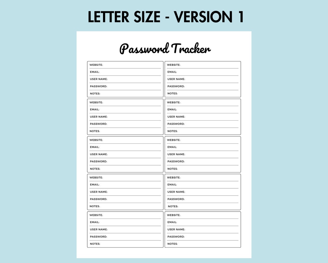 Password Tracker Printable, Password Organizer, Password Keeper ...