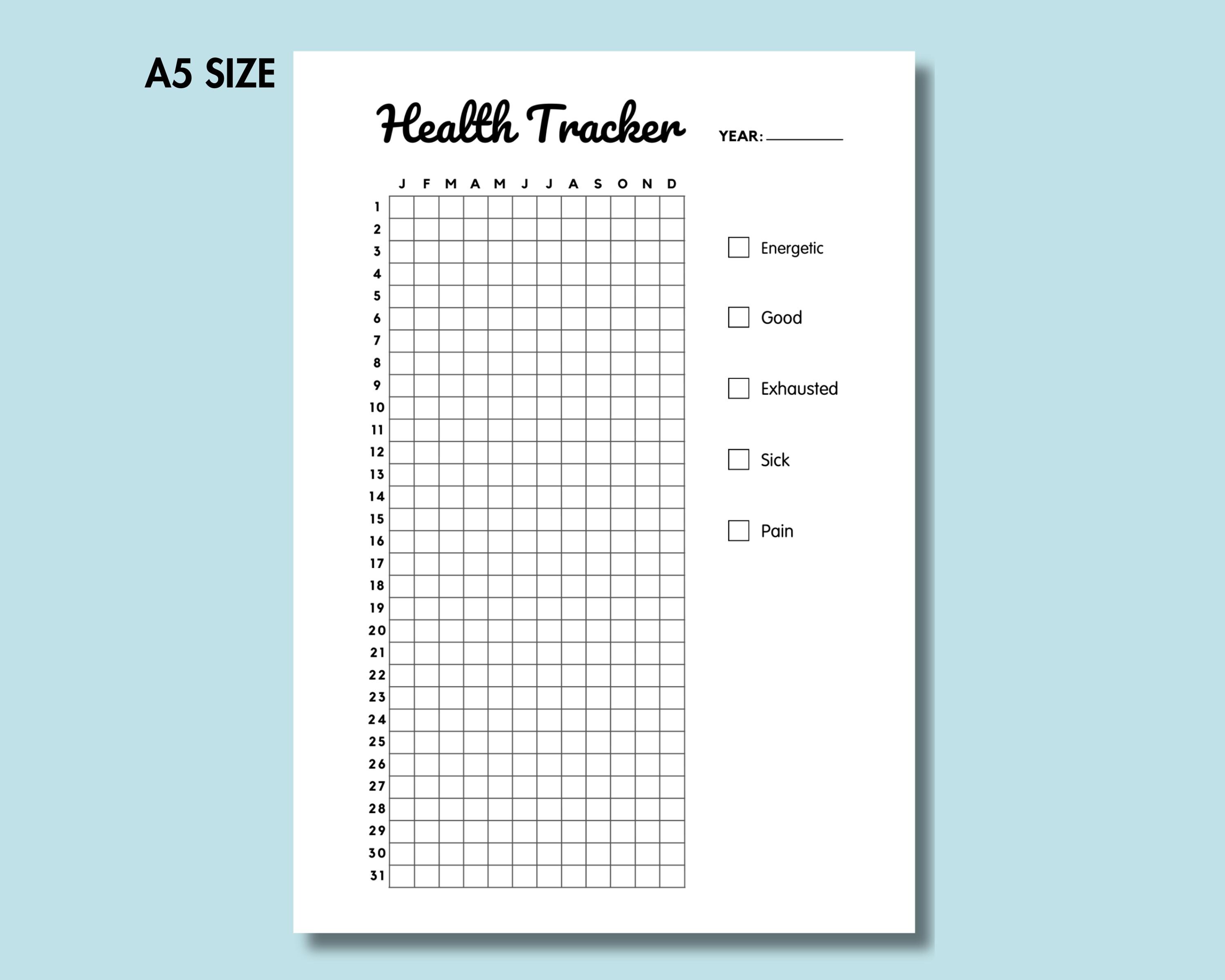 Health Tracker Printable Journal Page Daily Yearly Health Log Pain ...
