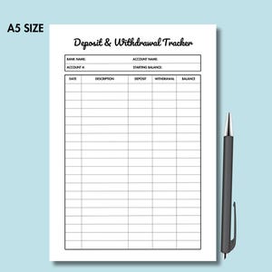 Deposit & Withdrawal Tracker Printable Bank Account Ledger PDF ...