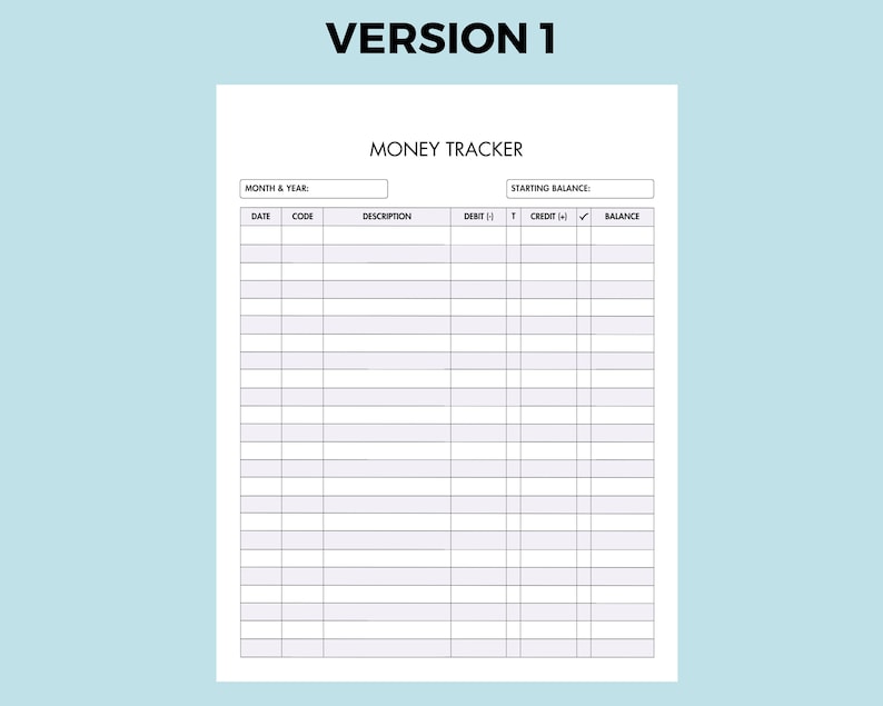 Money Tracker Printable, Expense & Income Tracker, Checkbook Registry ...