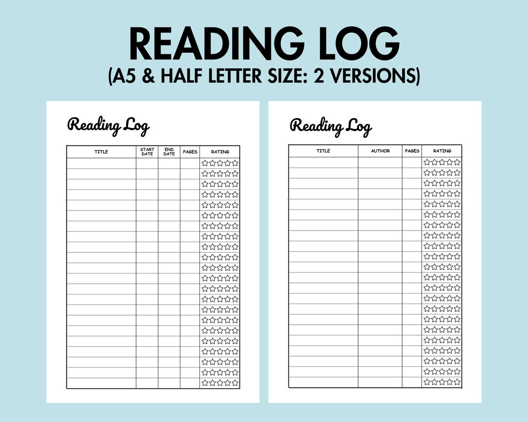 Reading Log Printable Reading Tracker PDF Daily Reading Planner, Book ...