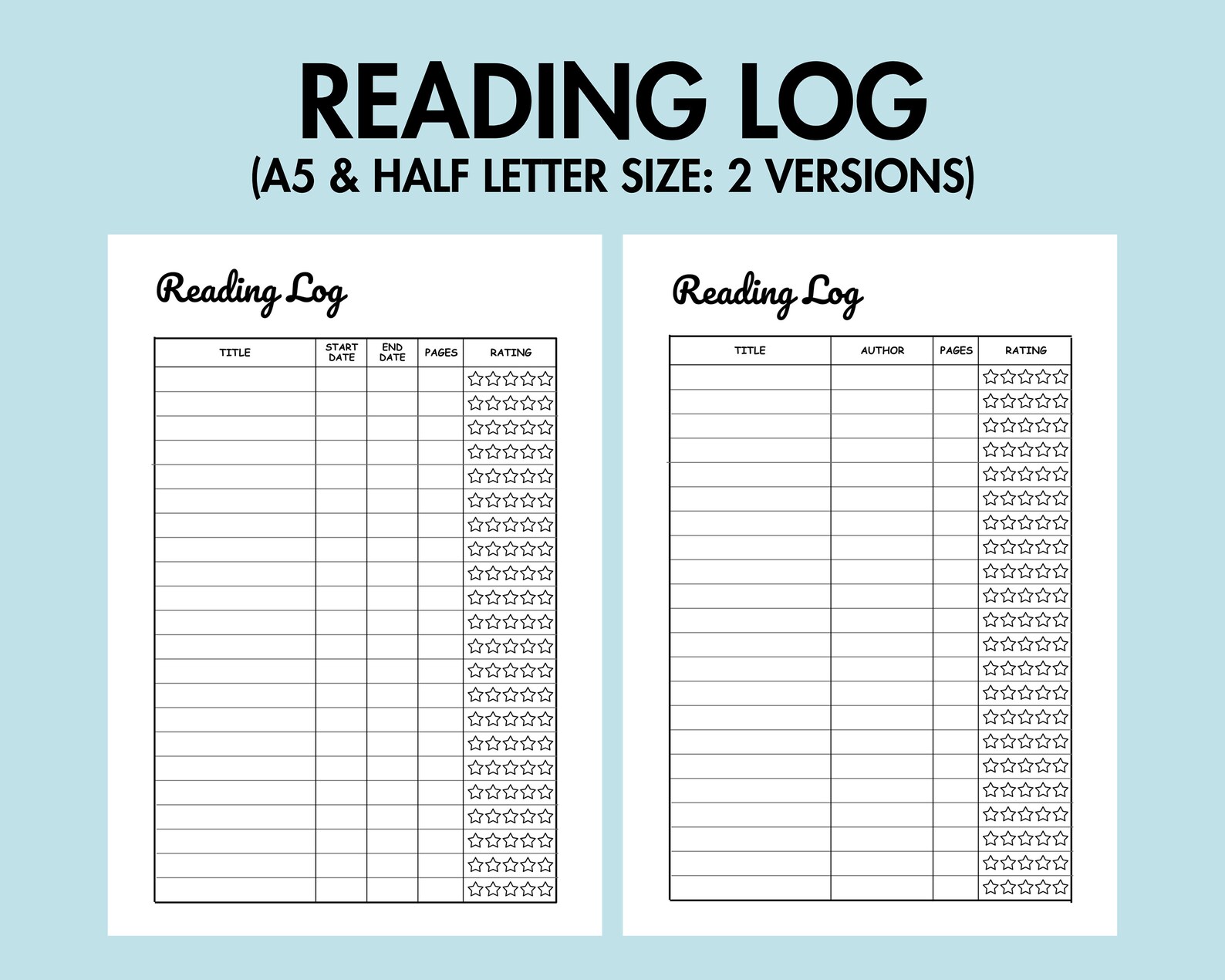 Reading Log Printable Reading Tracker PDF Daily Reading Planner, Book ...