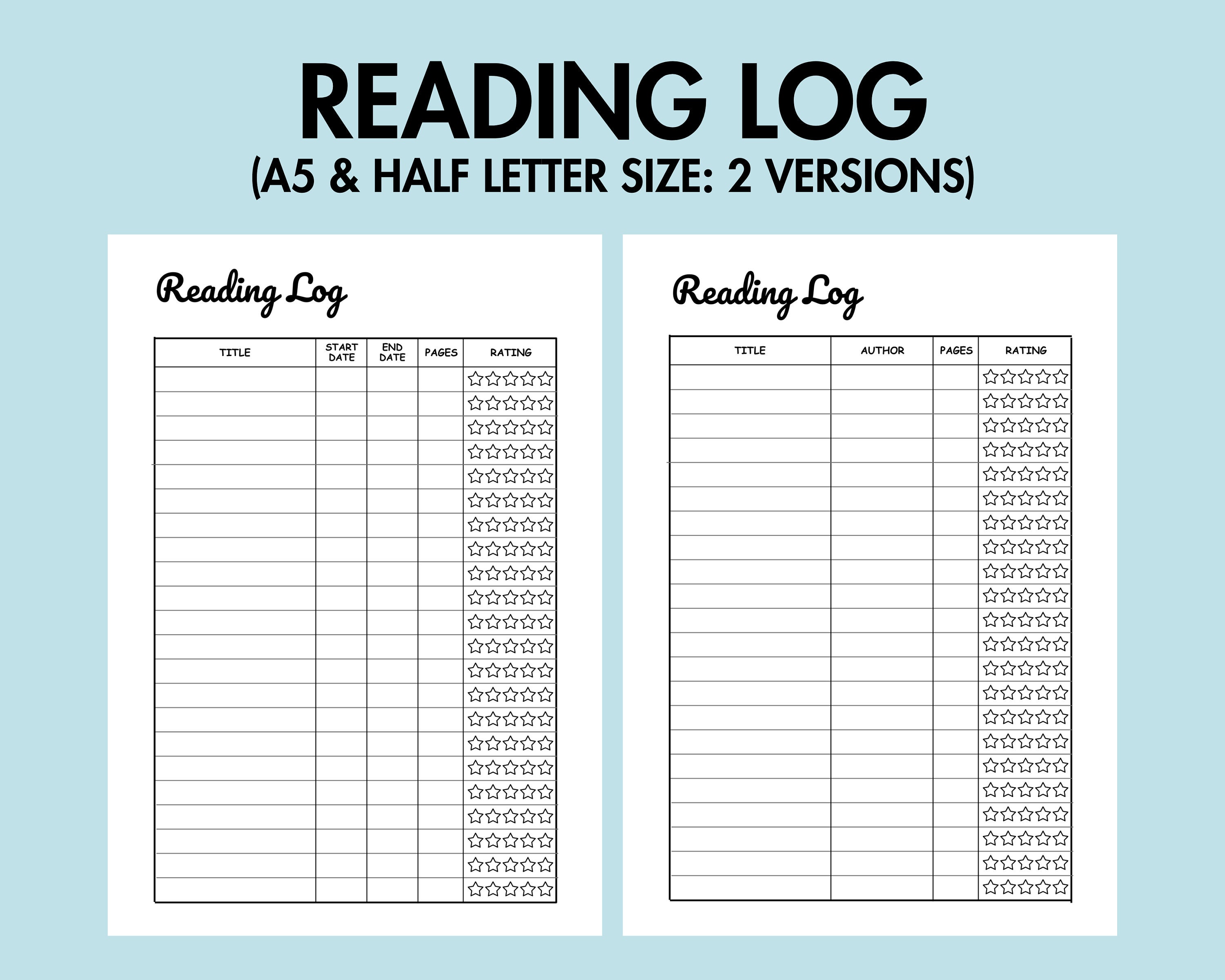 Reading Log Printable Reading Tracker PDF Daily Reading Planner, Book ...