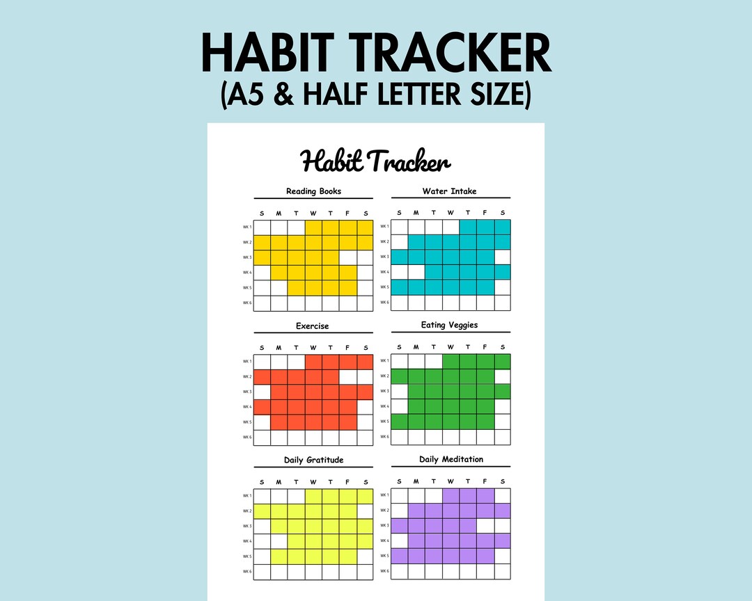 Habit Tracker Printable Weekly Monthly Habit Tracking Chart Goal ...