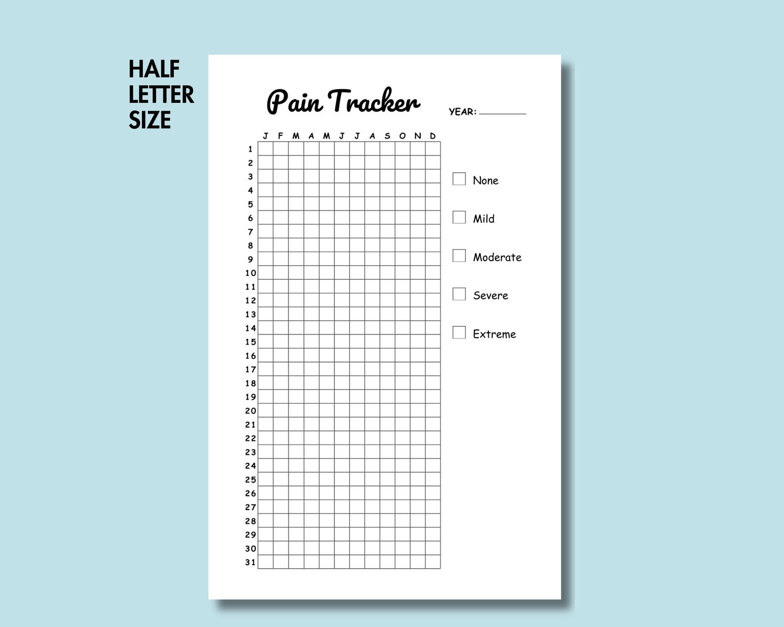 Pain Tracker Printable Journal Page Daily Yearly Pain Log Pain ...