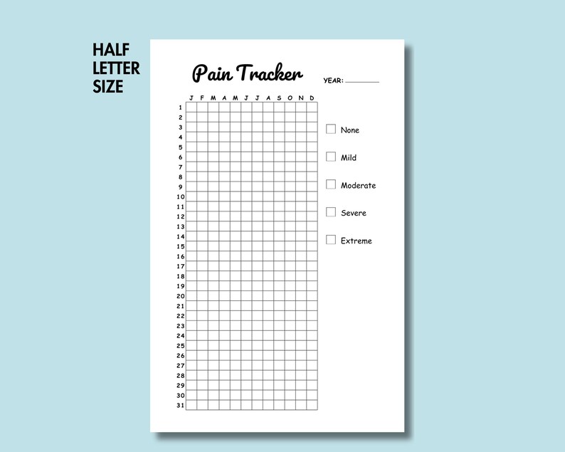 Pain Tracker Printable Journal Page Daily Yearly Pain Log Pain ...