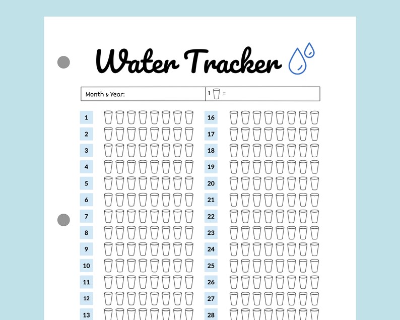 Water Tracker for Daily Hydration Printable Daily Water Intake Chart ...