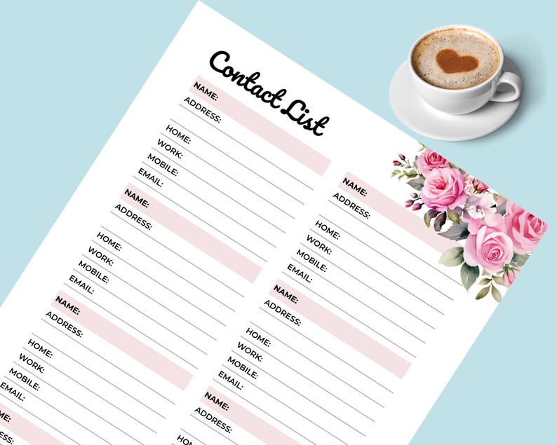 Contact List Printable Contact Organizer PDF Address Book Page, Friend ...