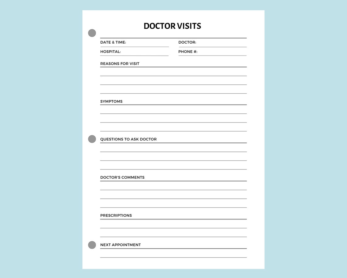 Doctor Visit Note Printable Doctor Appointment Planner Doctor Note Page ...