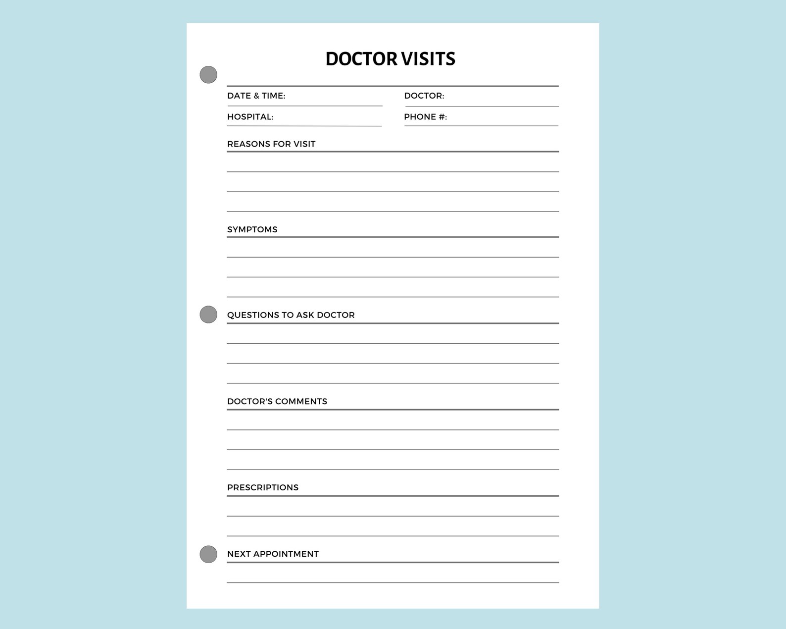 Doctor Visit Note Printable Doctor Appointment Planner Doctor Note Page ...