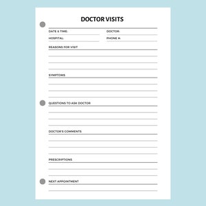 Doctor Visit Note Printable Doctor Appointment Planner Doctor Note Page ...
