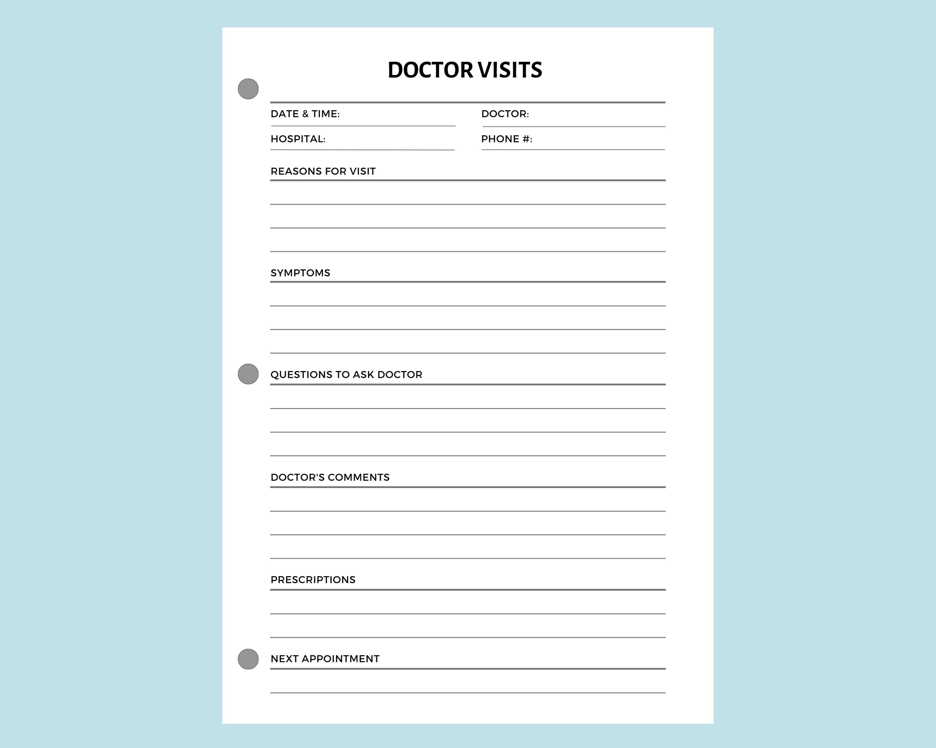 Doctor Visit Note Printable Doctor Appointment Planner Doctor Note Page ...