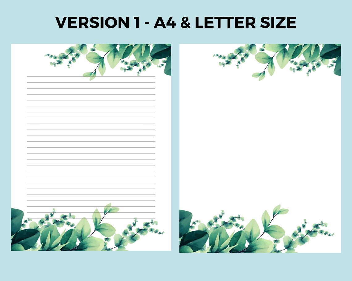 Printable Stationery Instant Download, Greenery Plant Writing Paper ...