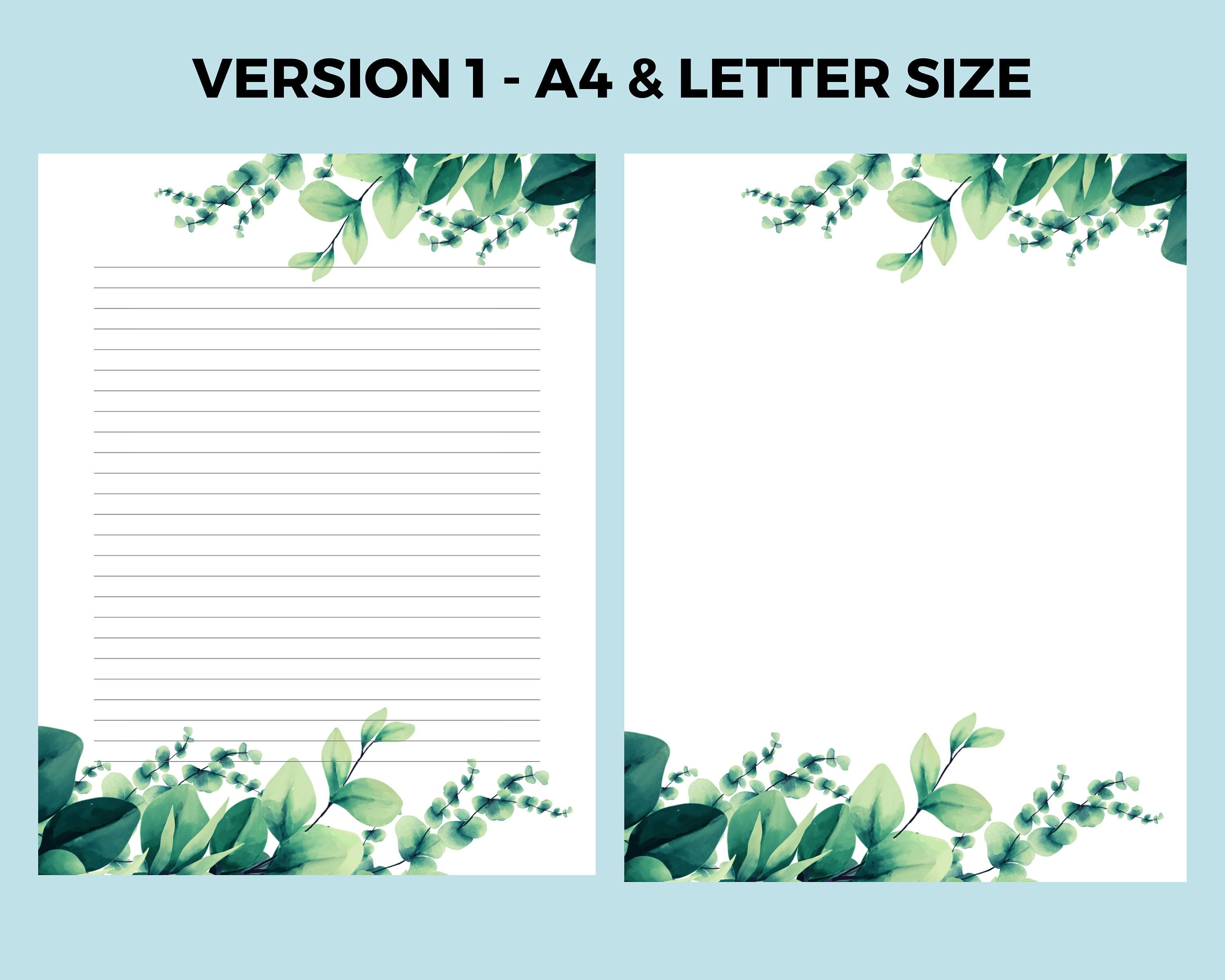 Printable Stationery Instant Download, Greenery Plant Writing Paper ...
