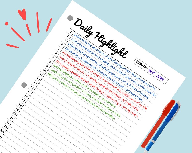 Daily Highlight PDF Printable Highlight of the Day PDF Gratitude ...