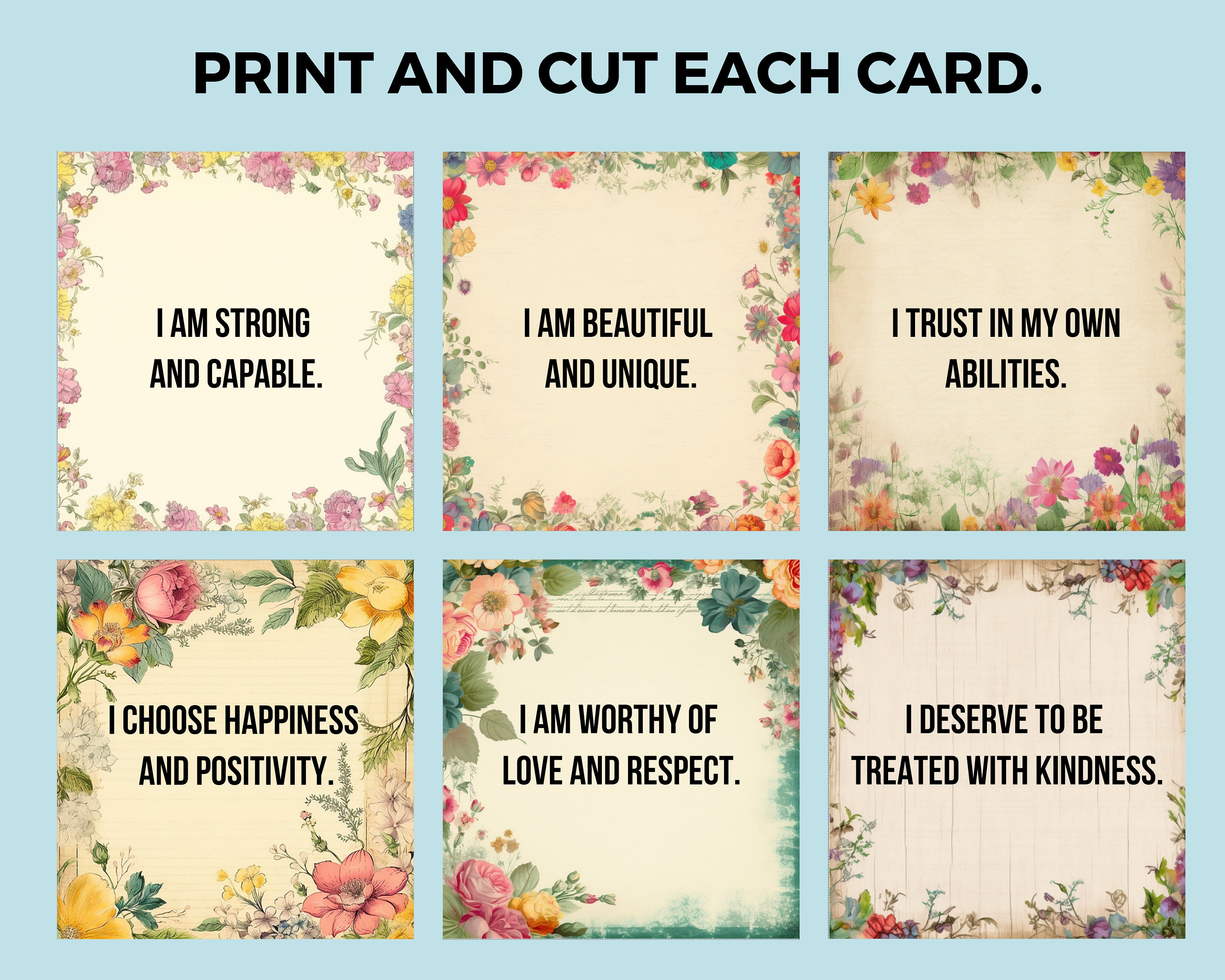 36 Positive Affirmation Card Printable Floral Affirmation Card, Law of ...
