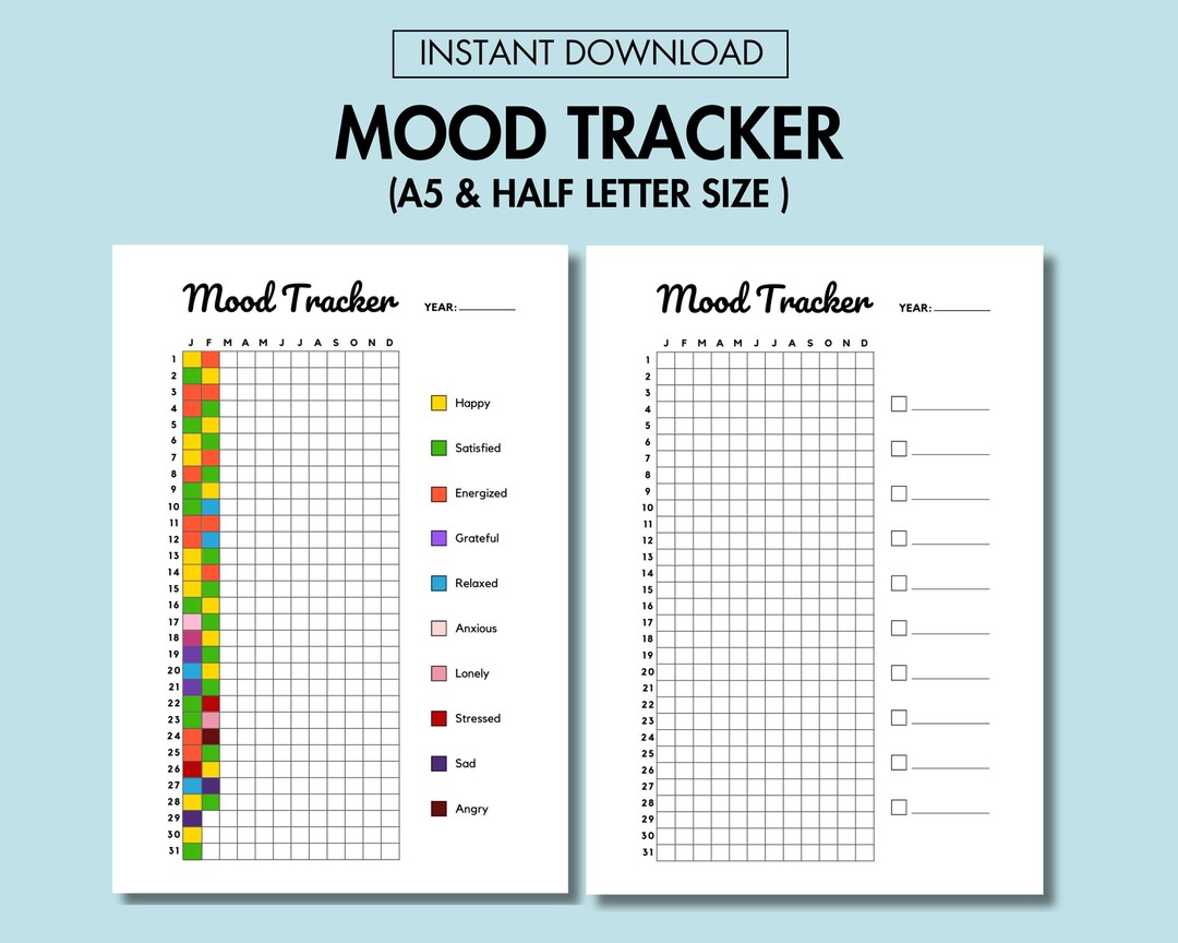 Daily Mood Tracker Printable Monthly Mood Planner Journal Page Daily ...