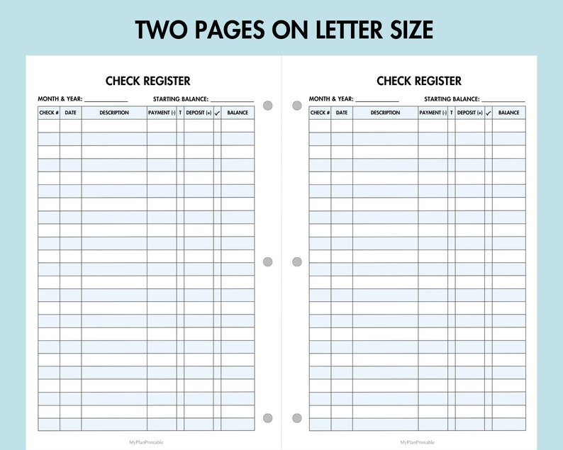 Checkbook Register Printable Check Register for Personal & Small ...