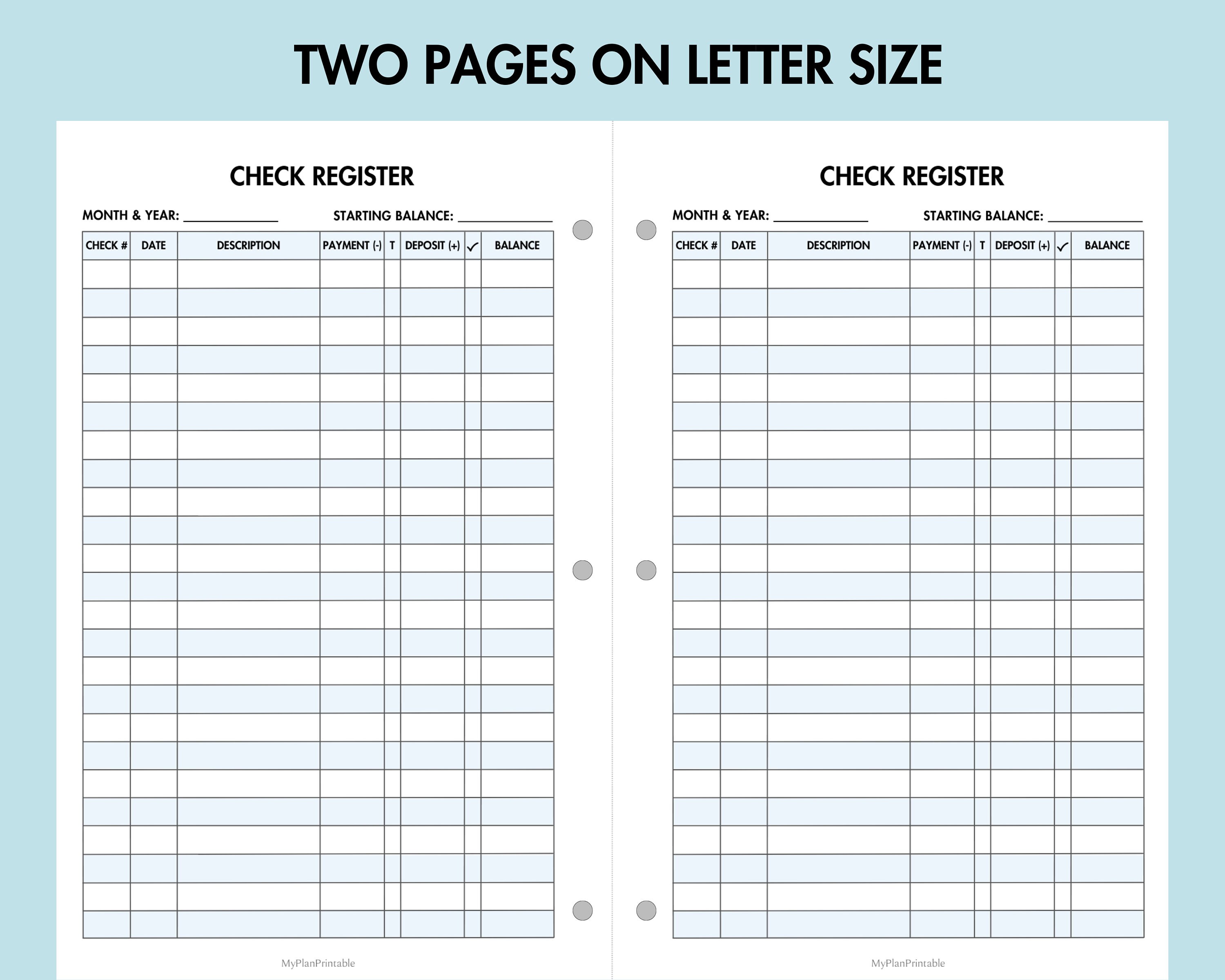 Checkbook Register Printable Check Register for Personal & Small ...