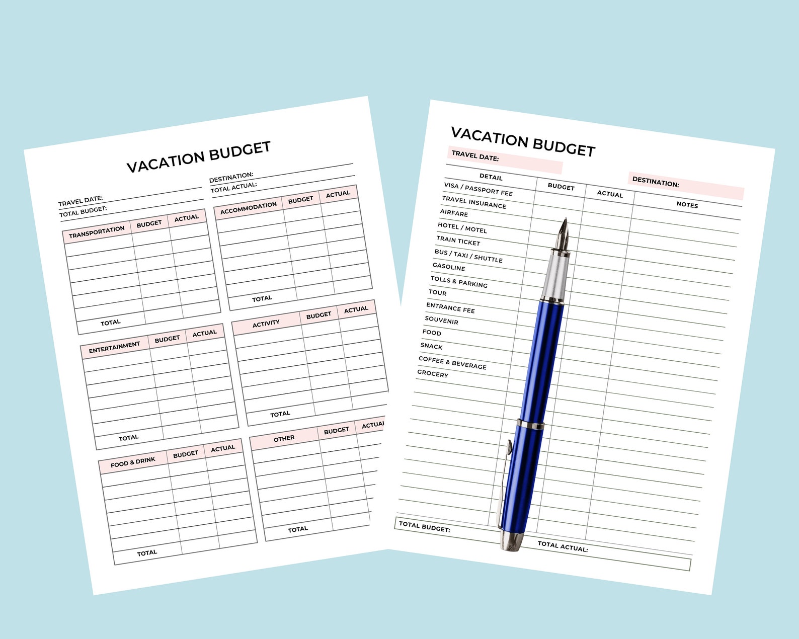 Vacation Budget Planner Printable Travel Budget Planner, Vacation ...