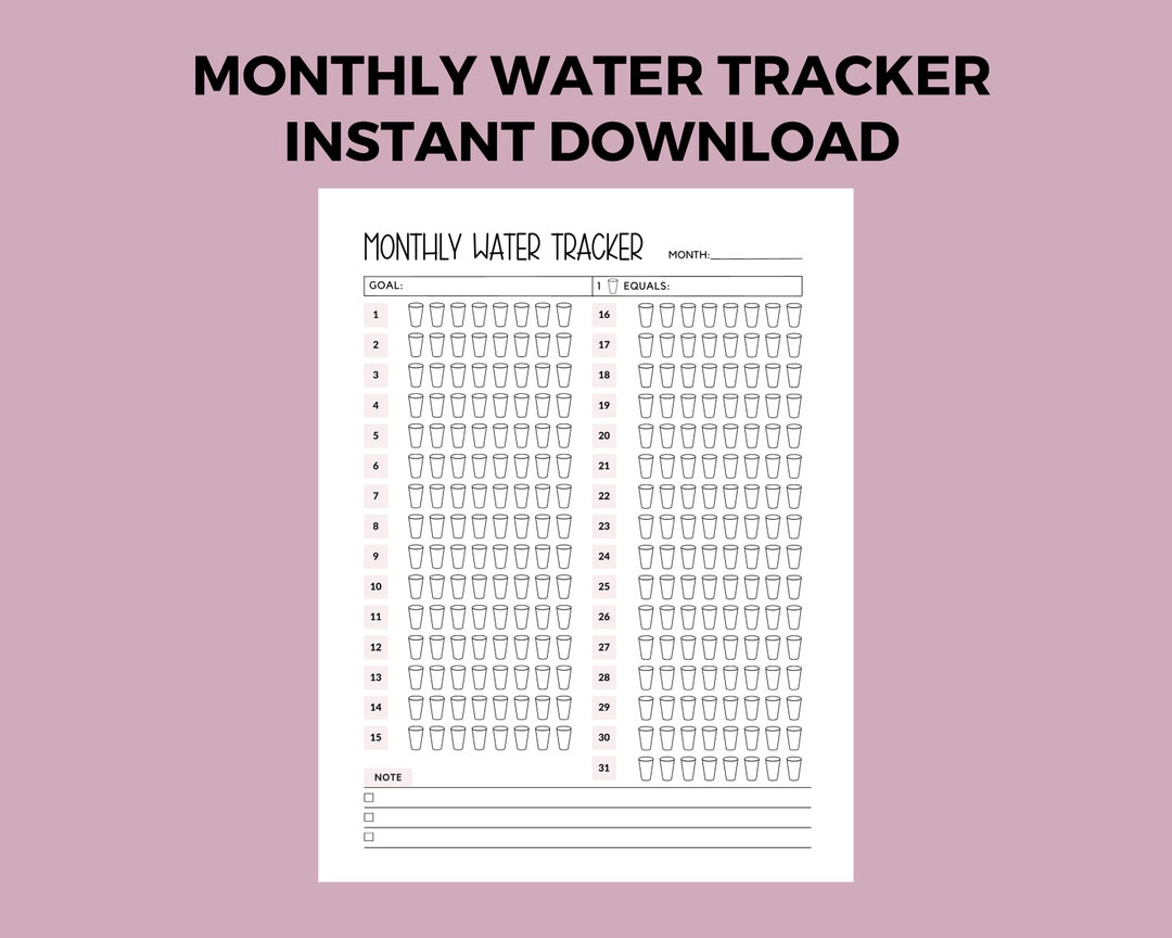 Water Tracker Printable Instant Download Monthly Water Log - Etsy