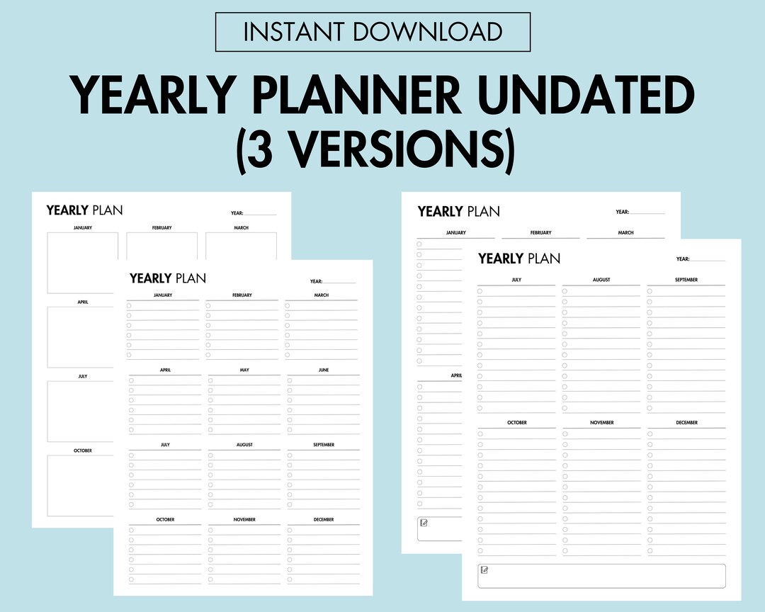 Yearly Planner Printable Yearly Overview PDF Undated Year Planner ...